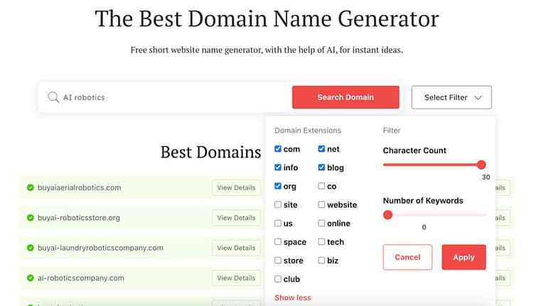 Free AI AI Name Generator and Ideas - DomainWheel