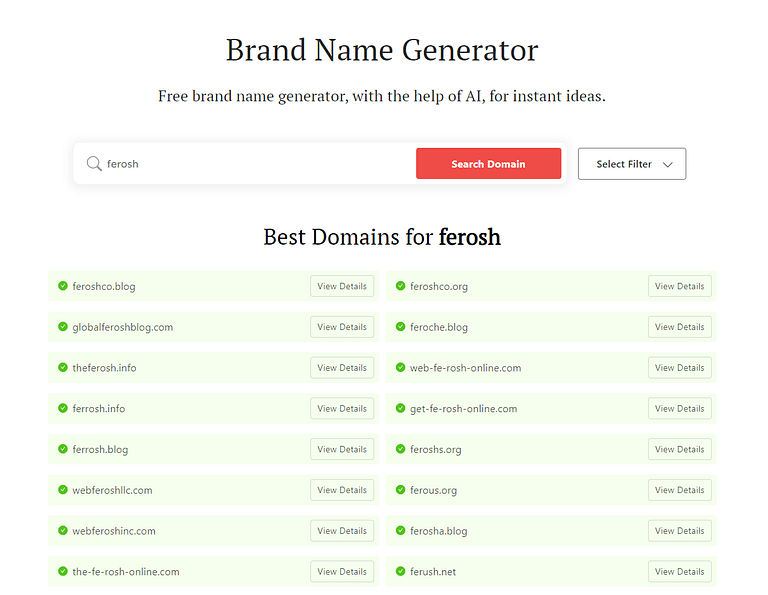 Free AI Brand Name Generator Tool (With Domain Availability Check)