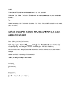 Sample Letter for Disputing Credit & Debit Card Charges